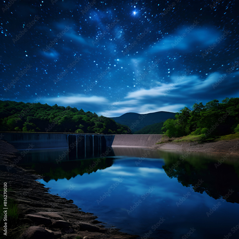 starry night over dam concept nature photography, night sky eco ...