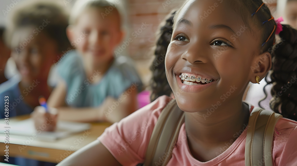 In Elementary School Class Portrait of a Brilliant Black Girl with ...