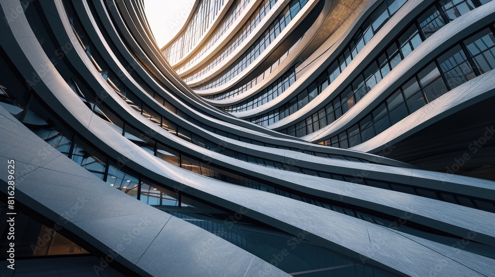 The highrise curved reflective architecture under the brightest clear ...