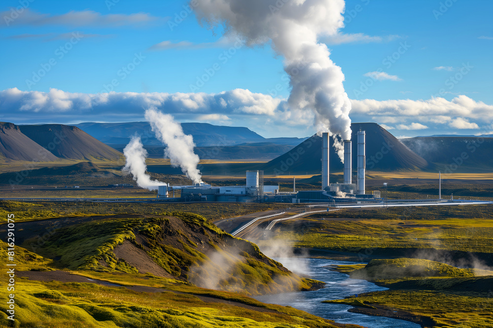 A Geothermal Power Plant In A Volcanic Landscape, Geothermal Energy ...