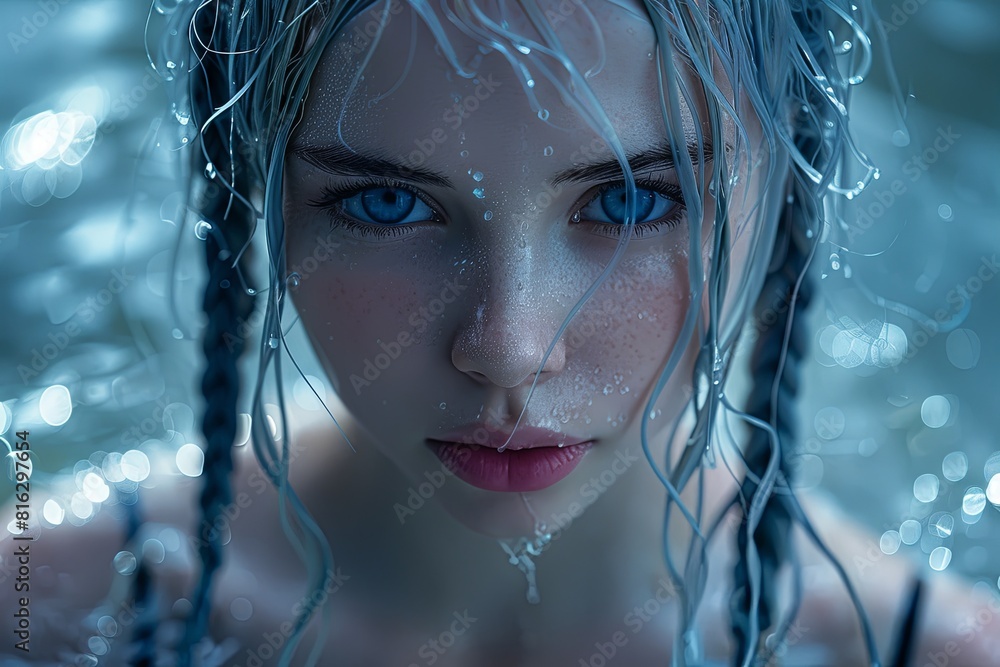 Cinematic Blue-eyed Anime Girl with Braided Hair in Watery Dress - Mid ...