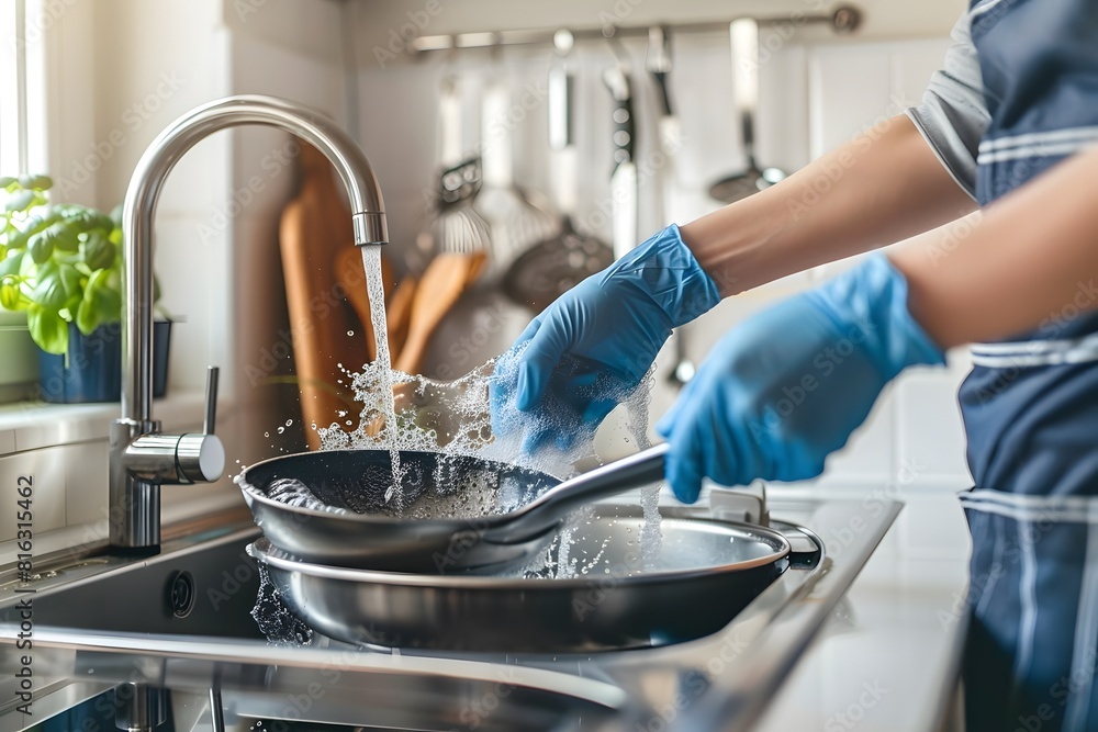 Restaurant kitchen water - Scrubbing away keeping the pans sparkling ...