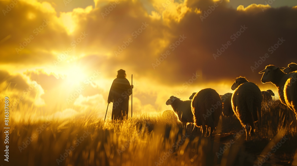 Shepherd Jesus Christ leading the flock and praying to Jehovah God and ...