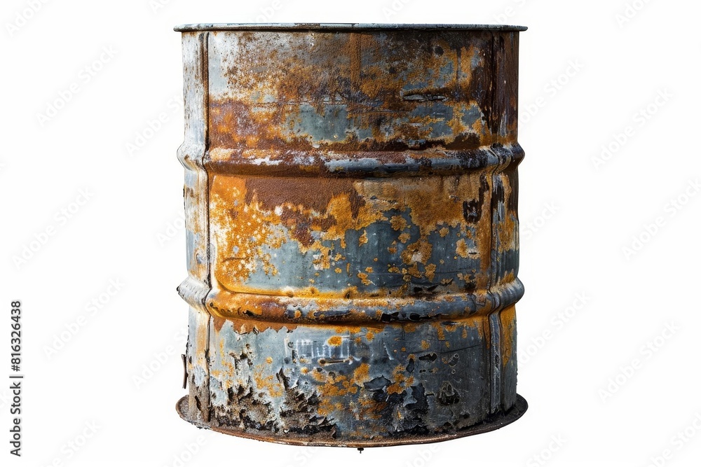 Foto de weathered old rusty steel oil barrel isolated on white ...