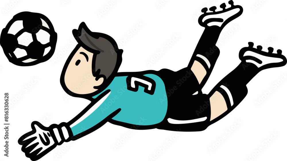 Cartoon Goalkeeper Diving to Save Soccer Ball in Midair Stock Vector ...
