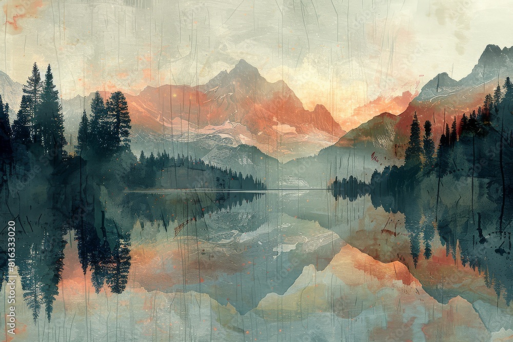 Stunning digital artwork depicting a serene mountain landscape at ...