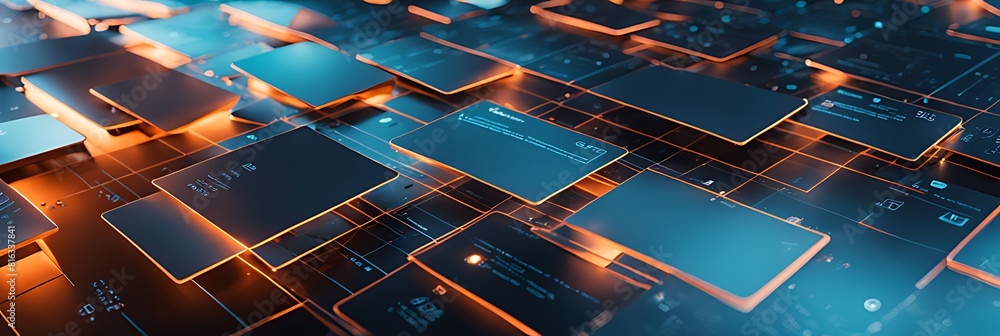 Abstract network grid with files and folders, futuristic software ...