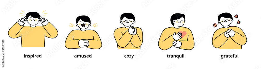 Boy upper body character expressing 5 different emotions - Set 5 ...