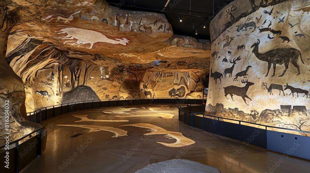 An educational exhibit about the Lascaux caves, with replicas of the ...