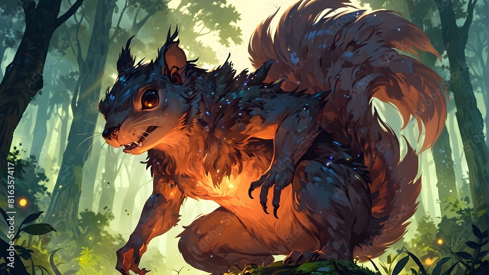 Illustration of a terrifying squirrel-like creature, dark magic and ...