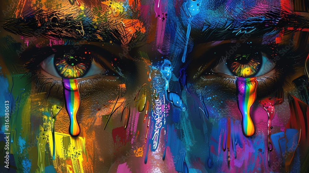 Highly detailed, realistic portrait of a gay man with rainbow-colored ...