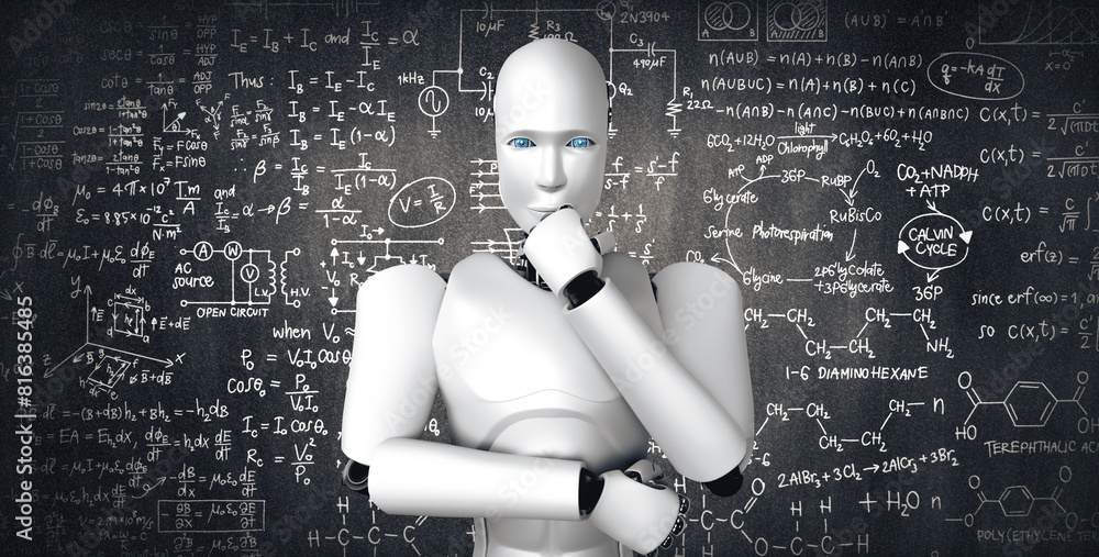 ภาพประกอบสต็อก MLP 3d illustration Thinking AI humanoid robot analyzing ...