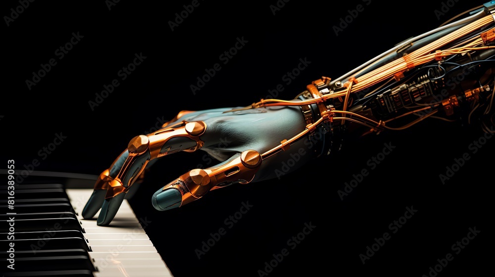 A prosthetic arm playing a piano beautifully, side view - "Melodic ...