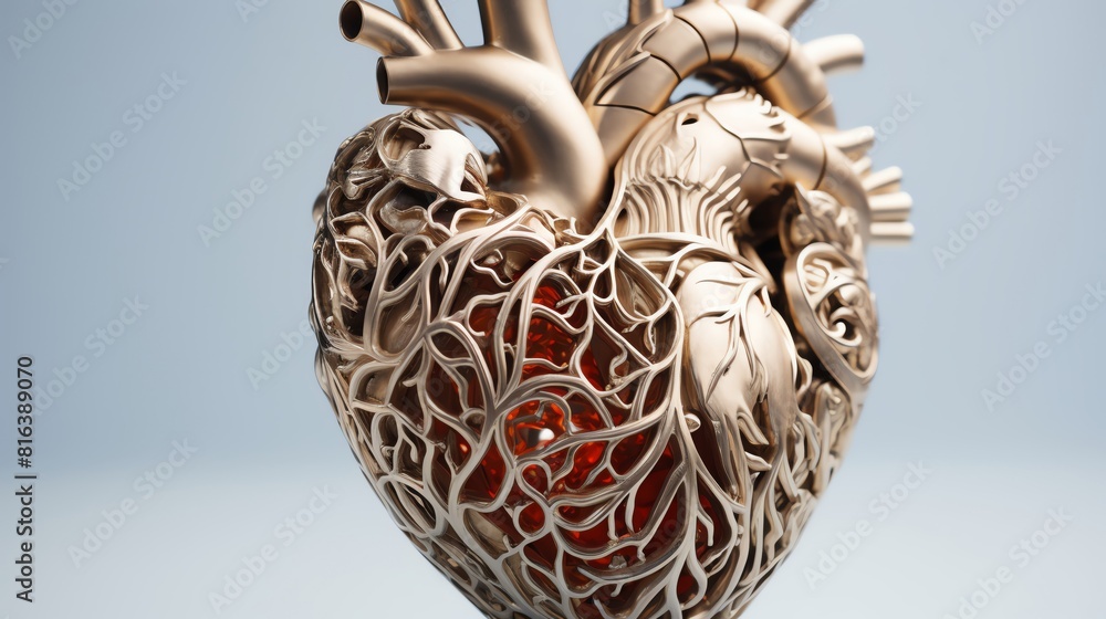 3D rendering of a heart with a glowing red core and a network of veins ...