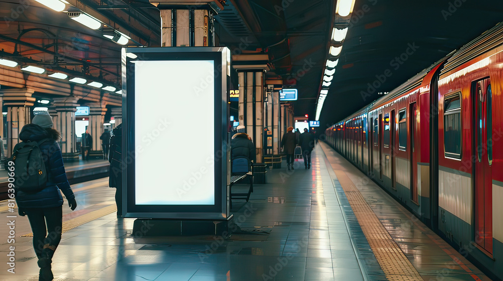 Mockup. Lightbox vertical billboard with blank digital screen on a ...