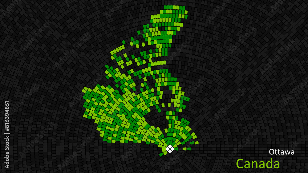 A map of Canada is presented as a mosaic with a dark background, and ...