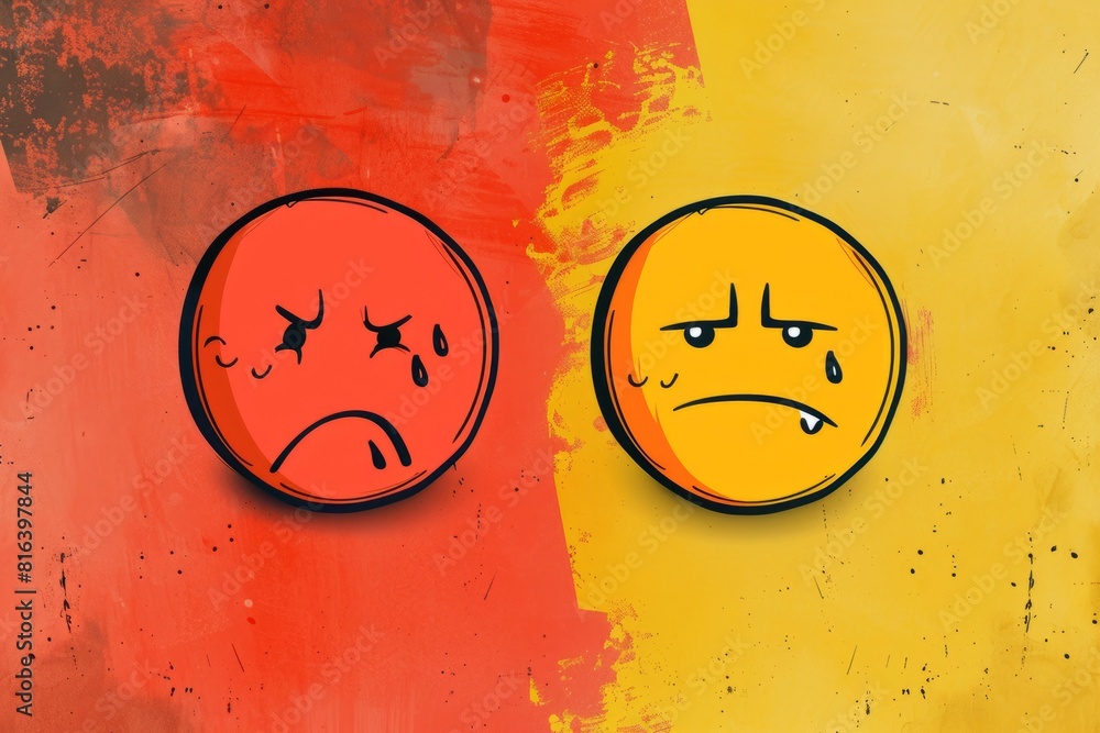 Cartoon cute doodles of a bright smiley face next to a sad frowning ...