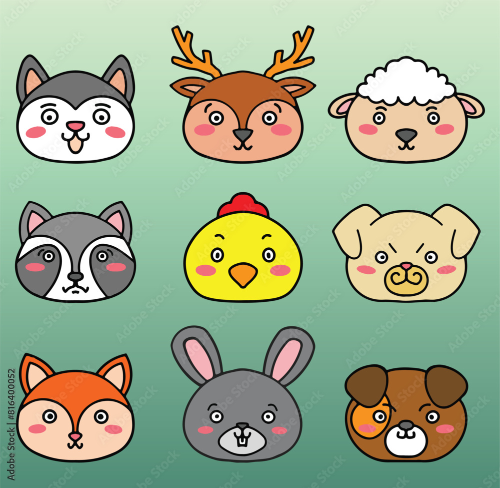 animal cartoon head colored vector illustration, can be used for logos ...