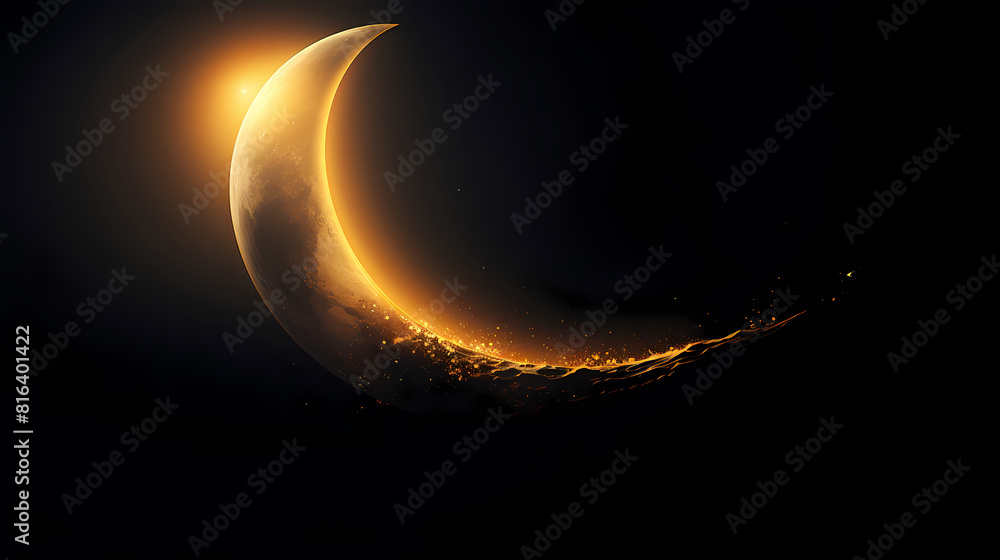 Glowing crescent moon isolated on black background Stock Illustration ...