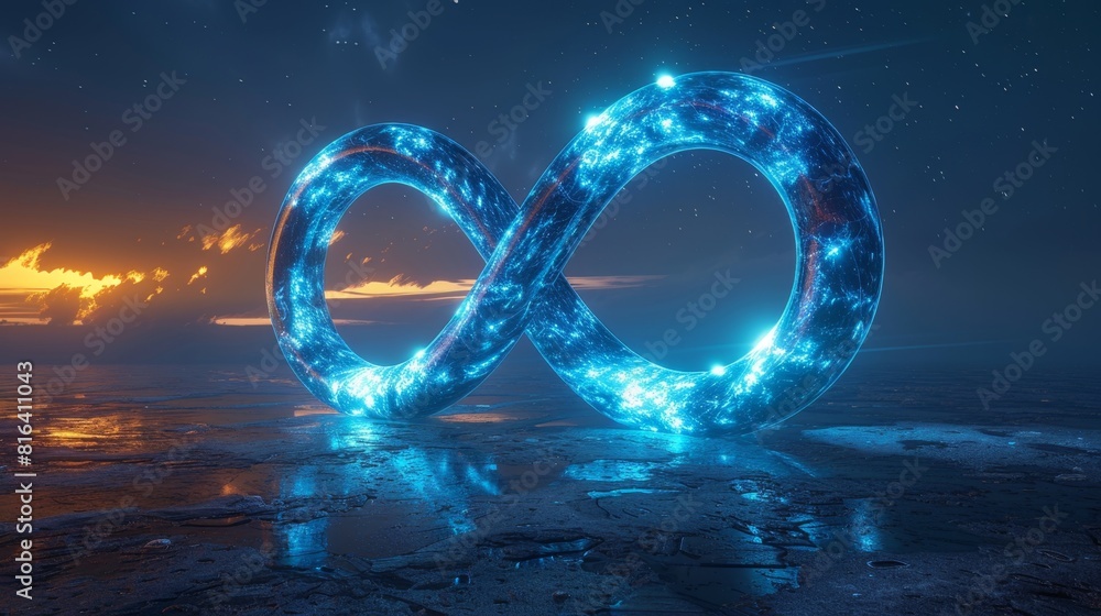 Neon sign, cycle sign, light background, 3D line abstract infinite ...