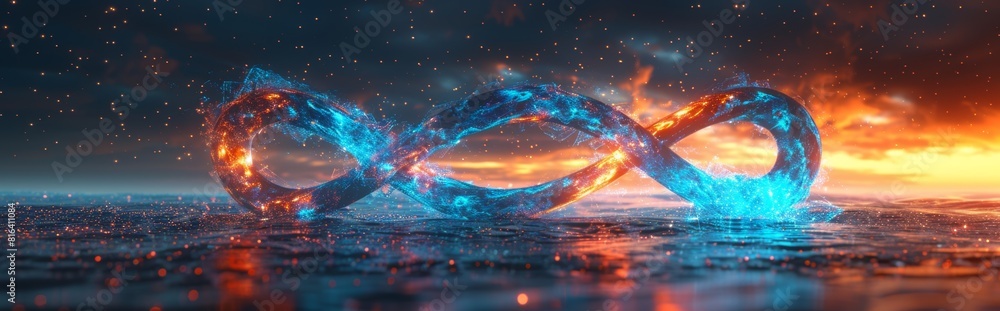 Neon sign, cycle sign, light background, 3D line abstract infinite ...