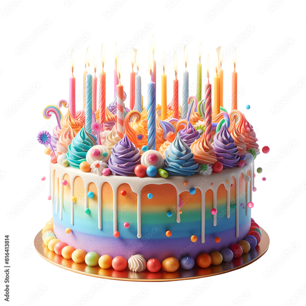 colorful birthday cake with candles, transparent background, png file ...