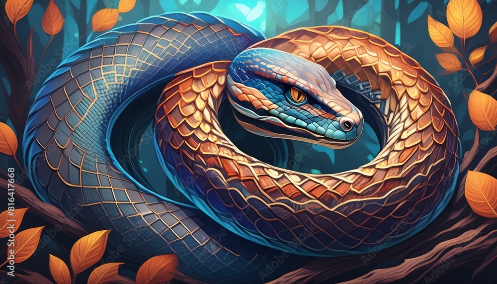 Make a coiled jergon snake (botrhus pictus) in the shape of an s with a ...