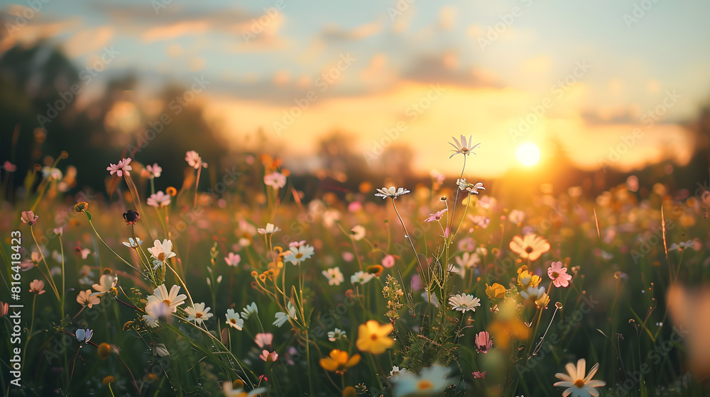 Beautiful prairie wildflower meadow at sunset, landscape photography ...