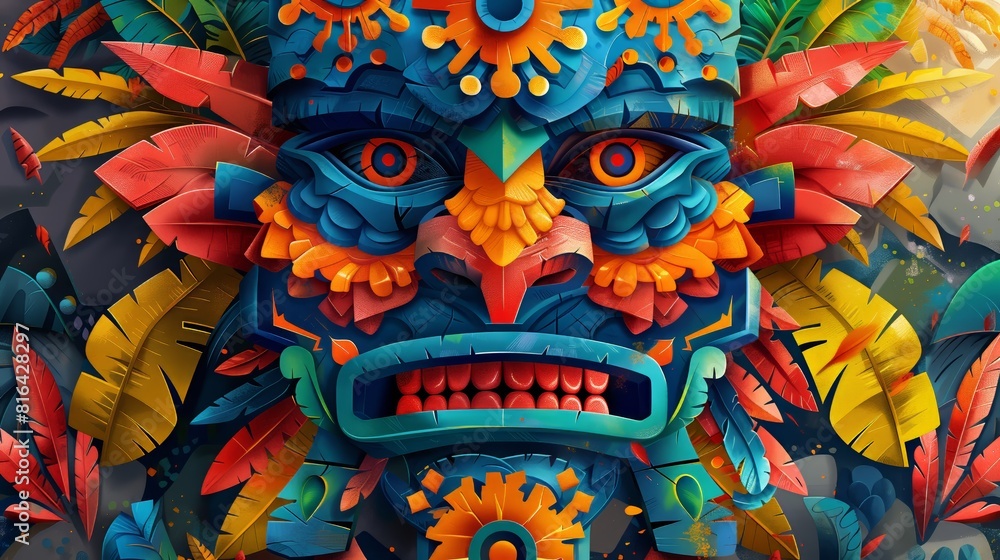 Colorful illustration that has a folkloric figure of face inspired by ...