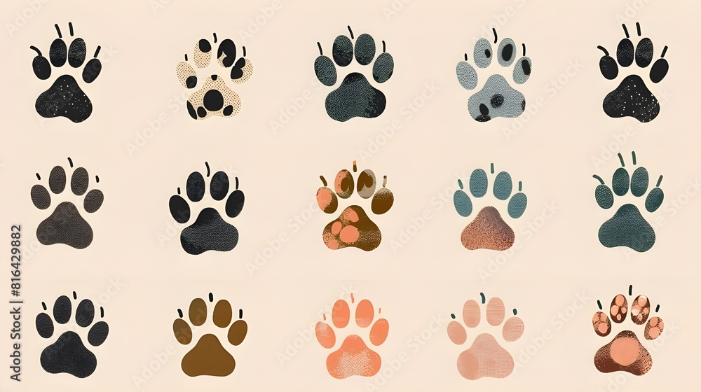 Different animal paw. Paw prints silhouette. Footprints dog and cat ...
