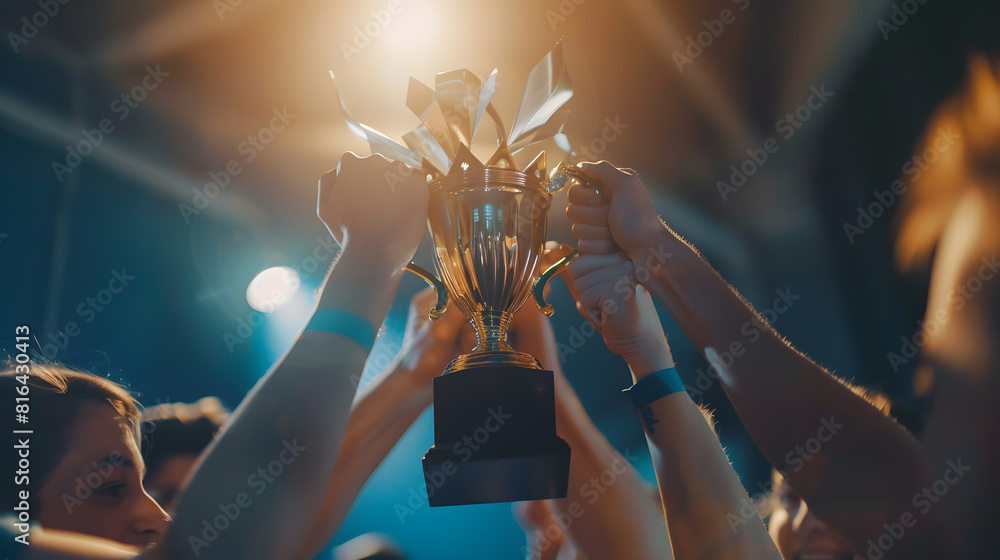 Success of teamwork Winning team with trophy in hands : Generative AI ...