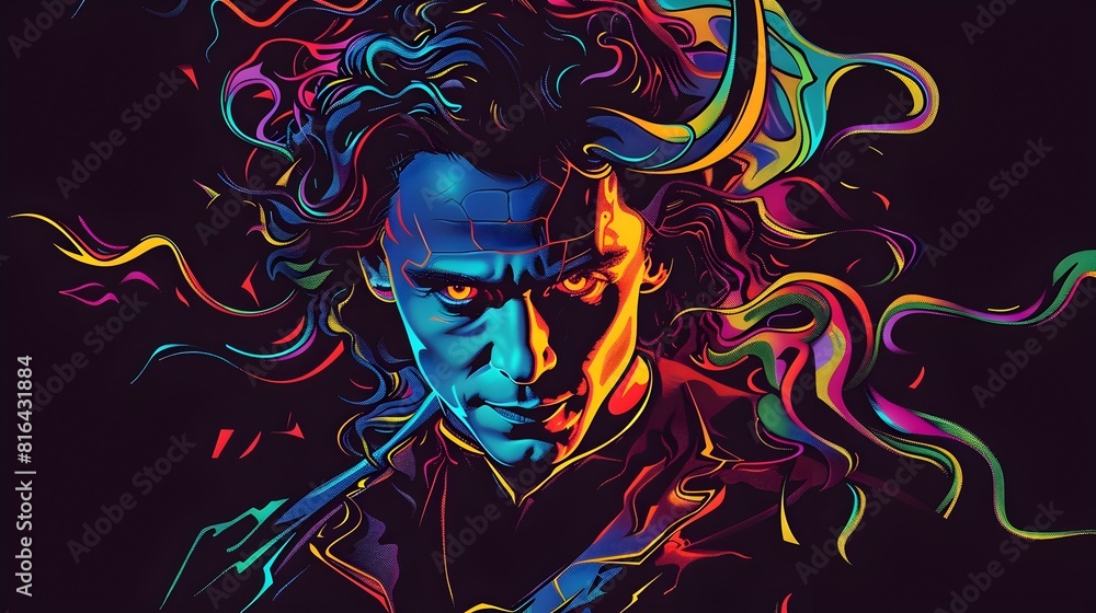 Mischievous Loki the Trickster God Surrounded by Flames and Chaos in ...