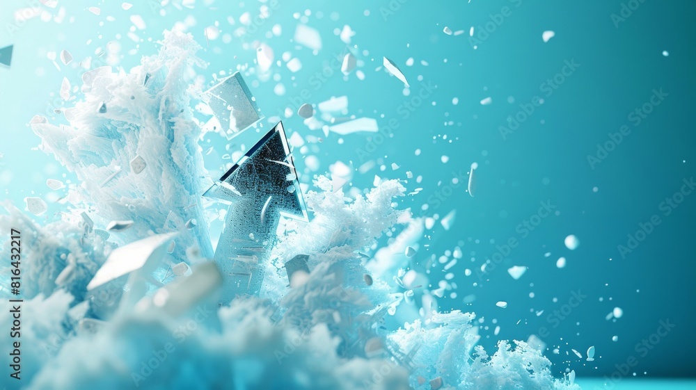 A subtle 3D explosion in soft white and ice blue, with a glossy black ...