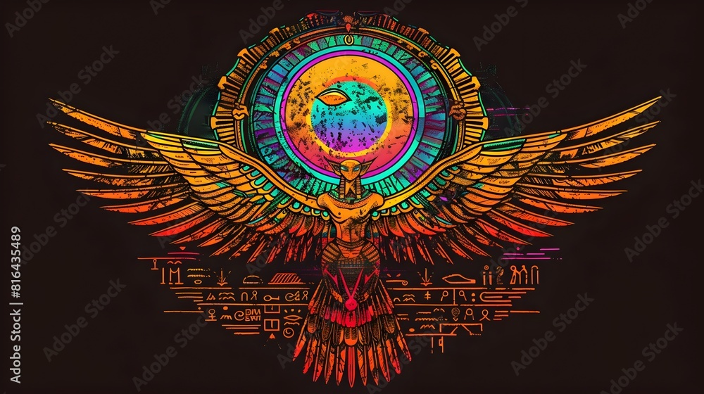 Radiant Celestial Emblem Winged Sun Disk Symbol of Divine Protection ...