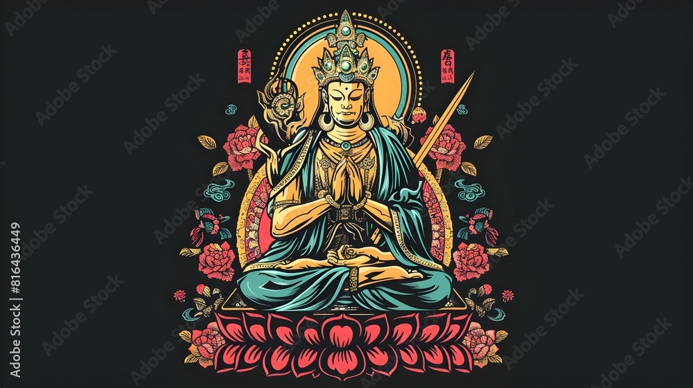 Stylized of Bodhisattva Manjushri Wielding Sword to Cut Through ...