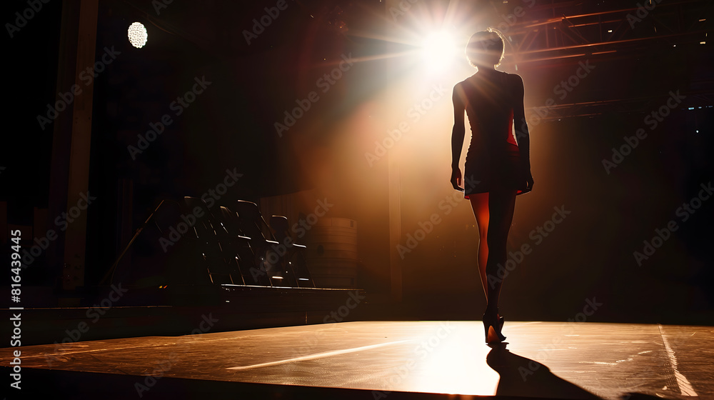 Waiting backstage and silhouette of woman in performance of ...