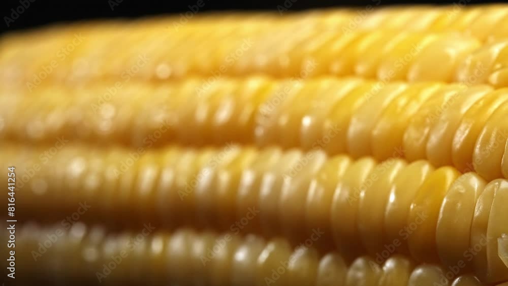A close up view of fresh corn reveals a golden yellow kernel with ...
