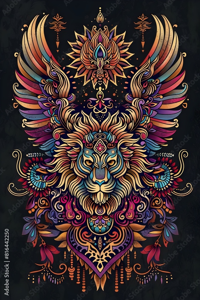 Vibrant Persian Inspired Tattoo Design with Mythological Symbols and ...