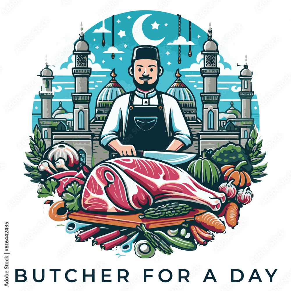 Islamic background Eid Ul Adha Mubarak cutting meat at Eid day as a ...