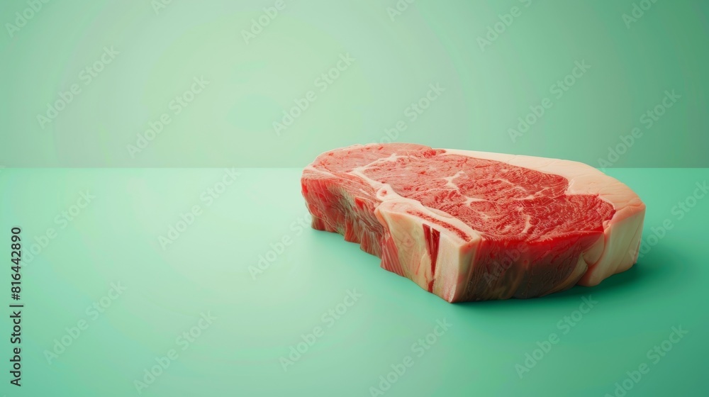 Photorealistic illustration of a slab of steak against a green pastel ...