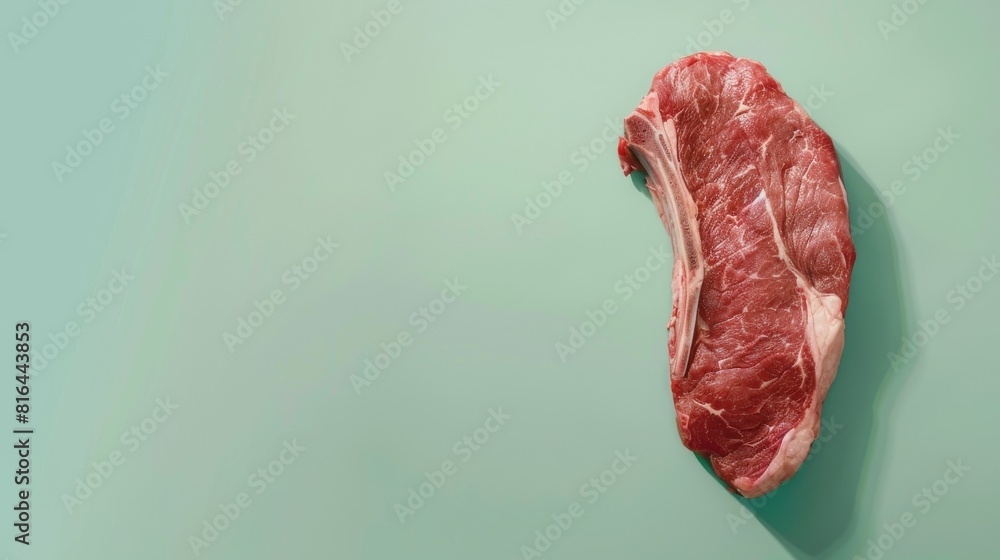 Photorealistic illustration of a slab of steak against a green pastel ...