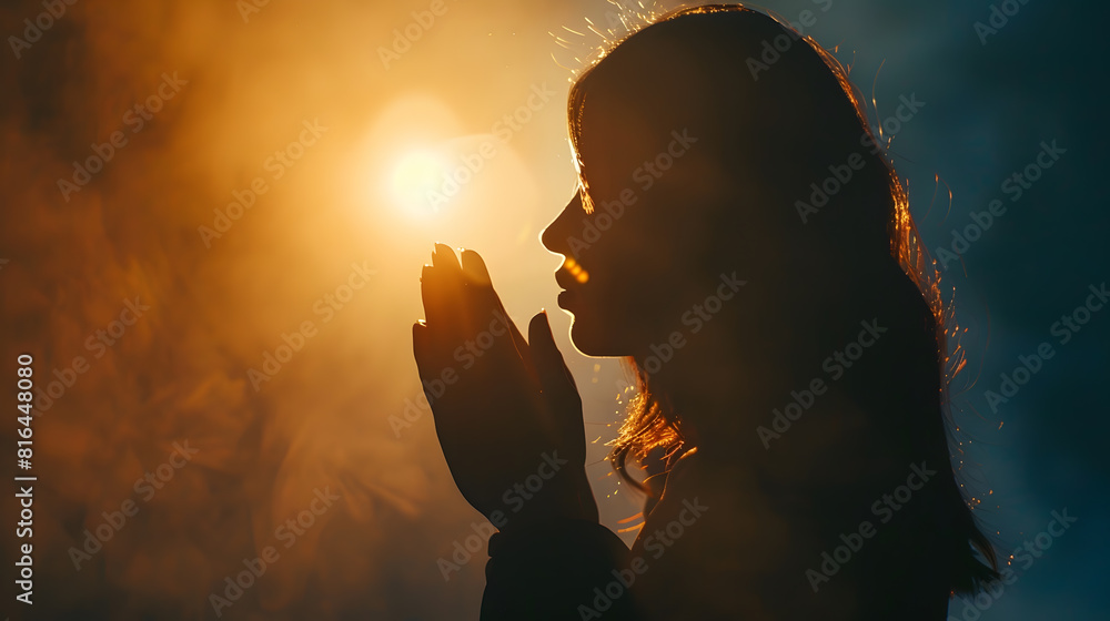 Silhouette of woman hand praying spirituality and religion female ...
