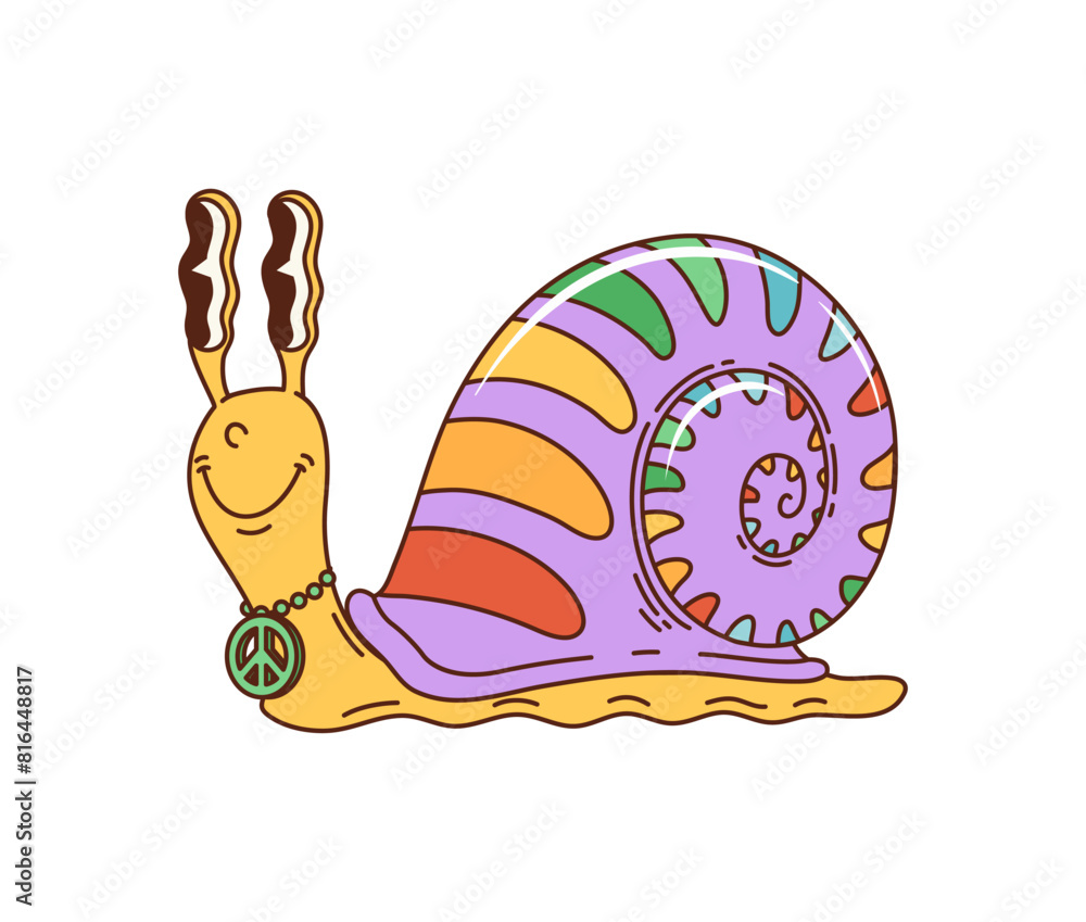 Cartoon retro groovy snail character. Isolated vector colorful, trippy ...