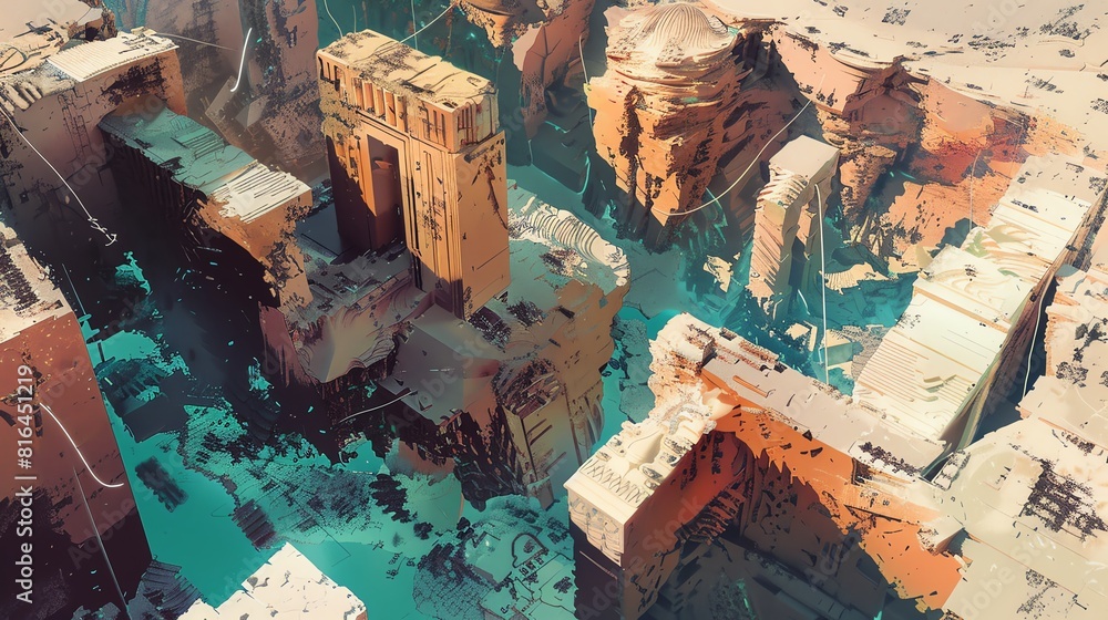 A top view of a digital archaeology site where AI reconstructs ancient ...