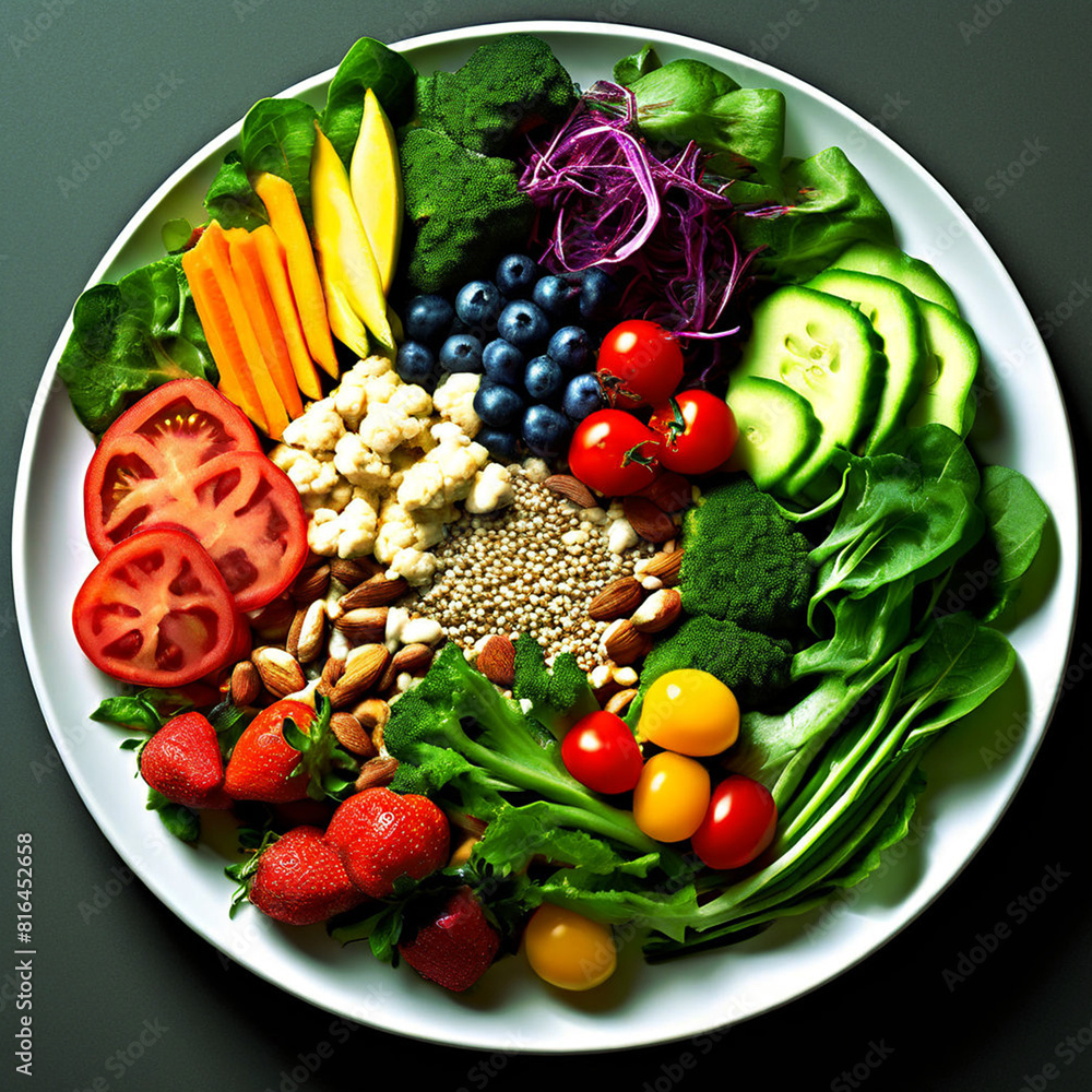 Healthy food, green leafy vegetables and other protein sources on the ...