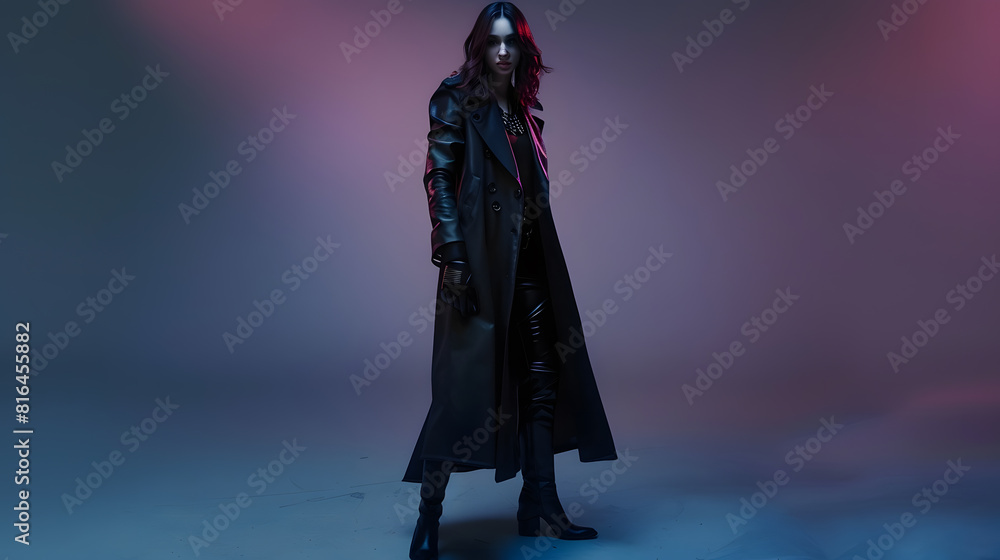 Full length portrait of beautiful girl wearing dystopian vampire hunter ...