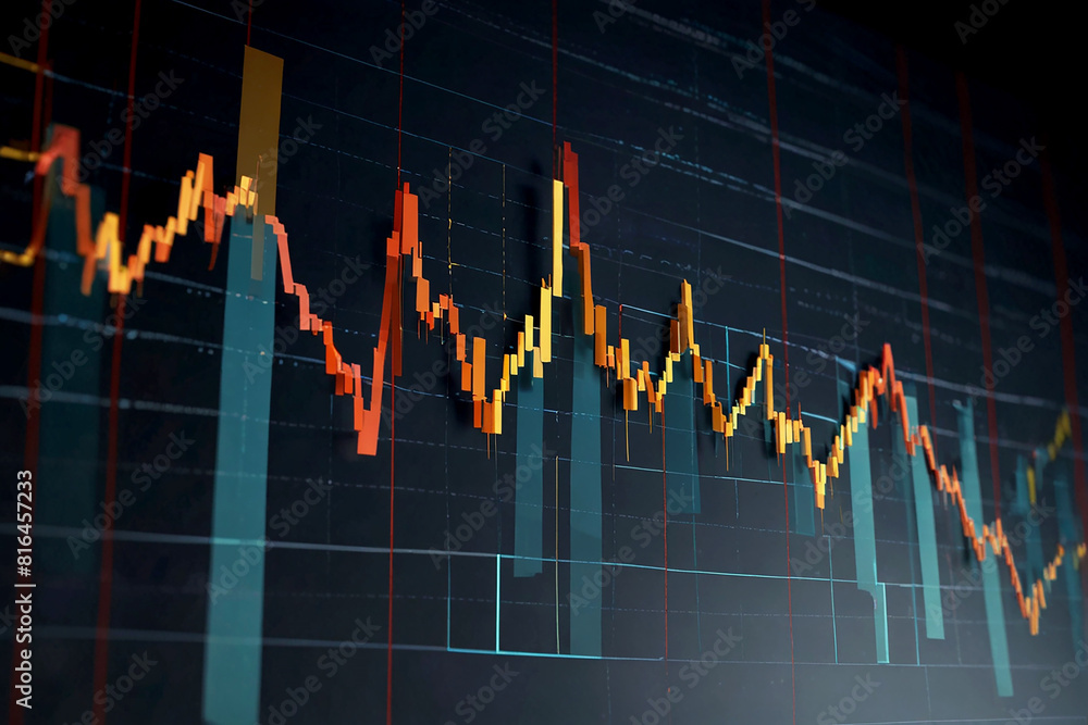 rise in business graph, with dynamic lighting casting dramatic shadows ...