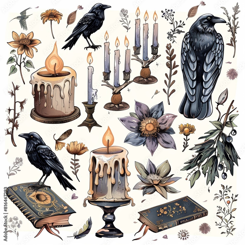 Vintage Mystical Items Clipart Set Stock Illustration | Adobe Stock