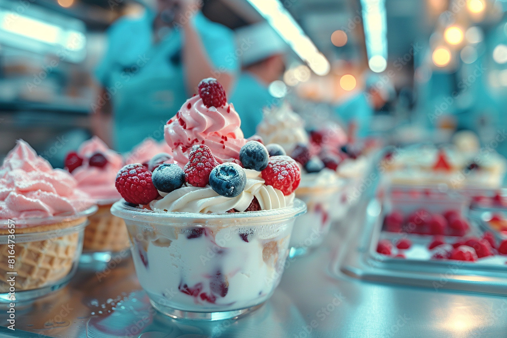 Ice cream chef creating new flavors, concept of innovation in desserts ...
