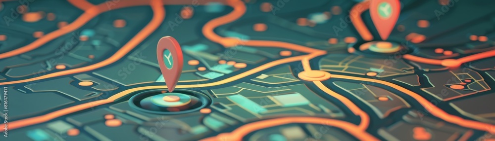 Geolocation Tracking Illustration of a map with digital footprints ...